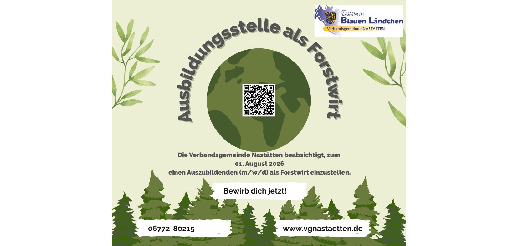 Ausbildungsstelle als Forstwirt (m/w/d) | Verbandsgemeinde Nastätten
